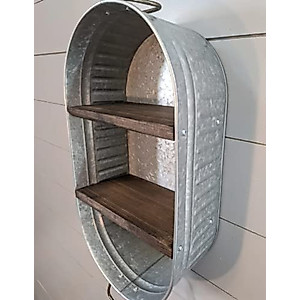 Galvanized Wash Tub with Shelves, Bathroom Wall Decor, Farmhouse Shelf, Rustic Bathroom Shelf, Mudroom or Laundry Shelf, Wall Hanging Shelf