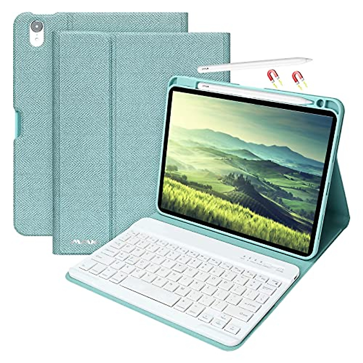 iPad Air 11-inch M2 2024/ iPad Air 5th Gen 10.9 Case with Keyboard,iPad Air 4th Gen 2020,iPad Pro 11 2018 with Detachable Wireless Bluetooth Keyboard case with Pencil Holder(Sky Blue)