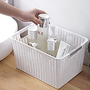 Storage Basket Organizer with Handle | Storage Bin | Home Storage, 7 Liter, Set of 6, White