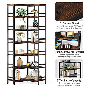 Tribesigns 78.74” Tall Corner Shelf, 7 Tier Industrial Corner Bookcase Storage Display Shelves for Living Room Home Office, Rustic Brown