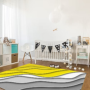 Large Indoor Area Rugs,Modern Runner Rug for Living Room Yellow Grey Gradient Abstract Art Modern Geometric Non-Slip Accent Throw Rug Carpet Kitchen Floor Mat for Bedroom Nursery