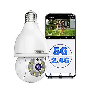 2K HD Light-Bulb Security Camera, Wireless 2.4G&5Ghz Wifi, Work With NVR & 3rd Party Software, RTSP Stream, Work With Alexa, 360° View, Auto Tracking, 2 Way Audio, Motion Detection, Remote View