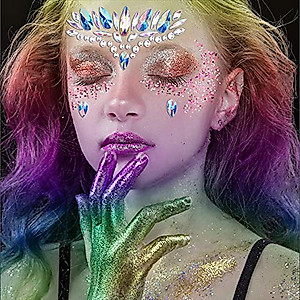 Duufin 15 Sets Face Jewels Stickers Face Gems Glitter Mermaid Face Crystal with 15 Boxes Chunky Face Glitter Temporary Tattoos for Festival Rave Carnival Party