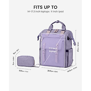 LOVEVOOK Laptop Backpack for Women, Teacher Nurse Bag Work Travel Computer Backpacks Purse,Water Resistant College School Student Bookbag with USB Charging Port, 17.3 inch