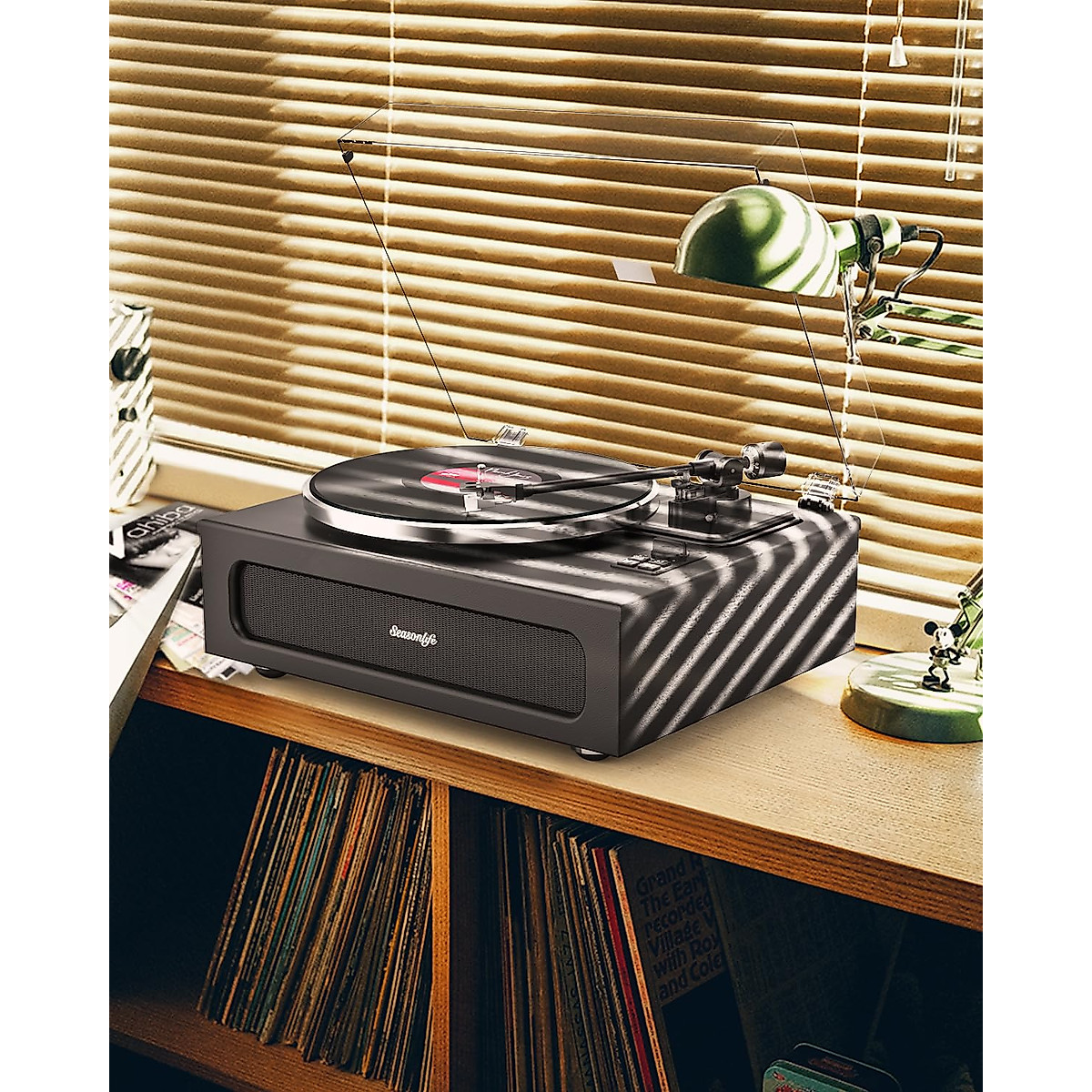 Record Player High Fidelity Turntable for Vinyl Records Built-in 4 Stereo Speakers All-in-One Vinyl Player Belt Drive Turn table with MM Cartridge ATN-3600L Stylus 33 45 Speed Bluetooth Classic Black