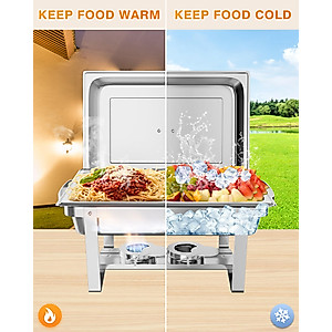 Takywep Chafing Dish Buffet Set 2 Pack, 8 QT Stainless Steel Chafer Buffet Food Servers and Warmers Set with Water Pan for Weddings, Parties, Banquets, and Catering