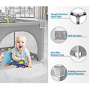 Baby Playpen,Playpen for Babies and Toddlers,Baby Play Yards Indoor,Safety Play Yard for Babies with Soft Breathable Mesh,No Gaps Large Baby Playpen, Small Playpen for Babies(36”×36”,Gray)