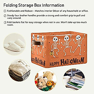 xigua Funny Halloween Skeleton Foldable Storage Basket for Shelves, Collapsible Waterproof Sturdy Fabric Storage Bin with Handles, Canvas Storage Cube for Organizing Shelf Nursery Home Closet 2PCS