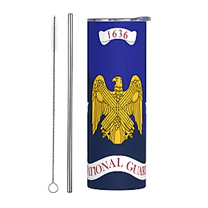 LIICHEES Flag of the National Guard Bureau Stainless Steel Vacuum Insulated Tumbler 20oz Coffee Cups Travel Mug Water Cup with Metal Straw Cleaning Brush