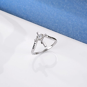 925 Sterling Silver True Love Waits Ring Purity Cross Rings Jewelry Gifts for Daughter Women Lady girlfriend (7-)