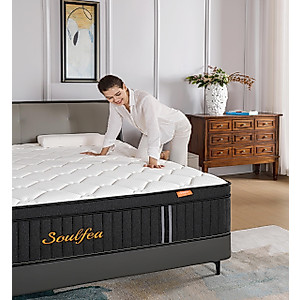 Soulfea Queen Mattresses,14 Inch Queen Size Mattresses in a Box,Memory Foam Hybrid White & Black Mattress with Provide Support and Improve Sleep Mattresses,Pressure Relief,Medium Firm