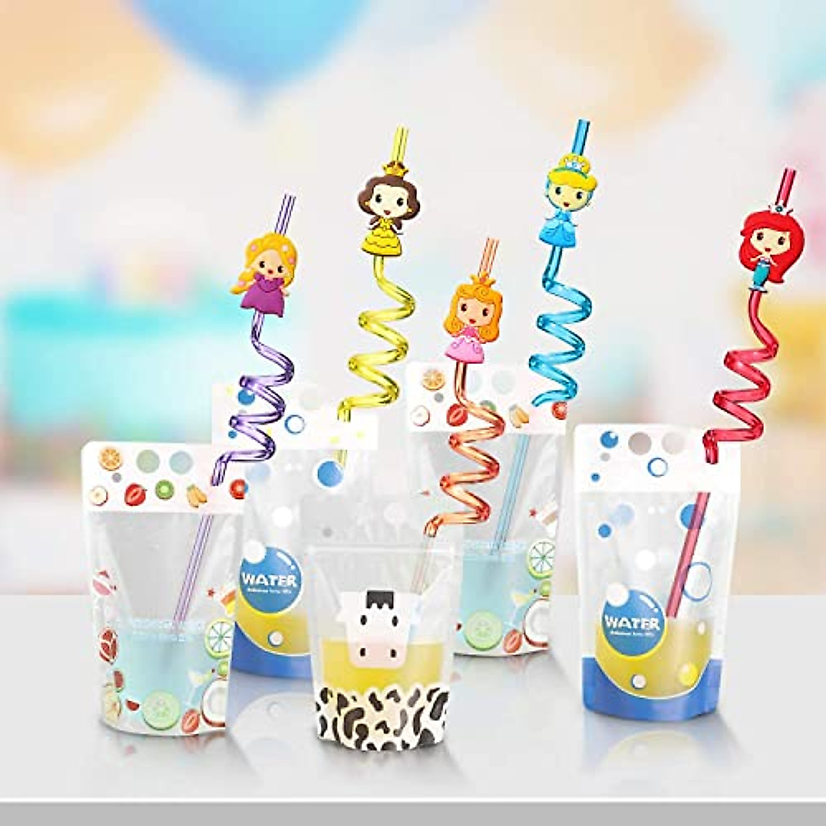 Disneys Princess Birthday Party Supplies Drinking Straws for Girl Party Favors with 2 Cleaning Brush (25+2)