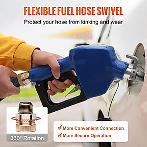 VEVOR Automatic Fuel Nozzle, 3/4' NPT Inlet Thread & 13/16' Spout, 11 GPM Max Flow Rate, Auto Shut Off, Aluminum & PVC Gas Pump Handle with 360° Swivel for Gasoline Diesel Kerosene Biodiesel, Blue,