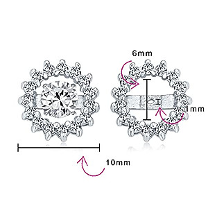 White Clear Cubic Zirconia CZ Round Pave Halo Earrings Jackets For Studs Jacket Only For Women .925 Sterling Silver