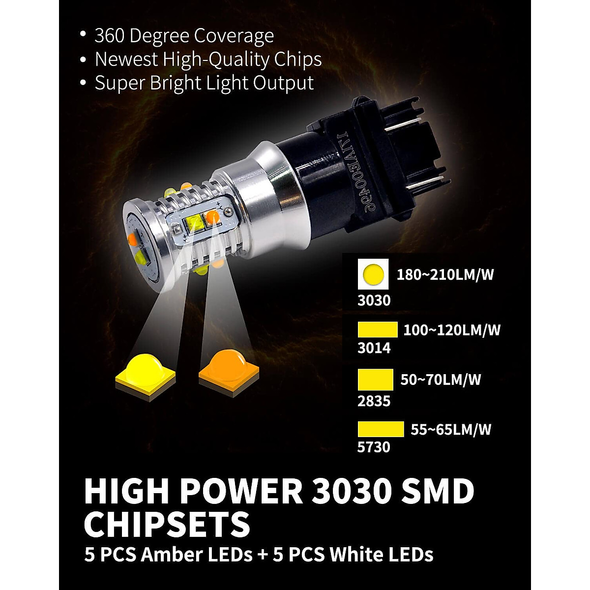 Lasfit Switchback 3157 3057 3155 3457 4157 Super Bright LED Bulbs for Turn Signal Lights Daytime running light parking light White Amber Yellow (NEED RESISTOR)