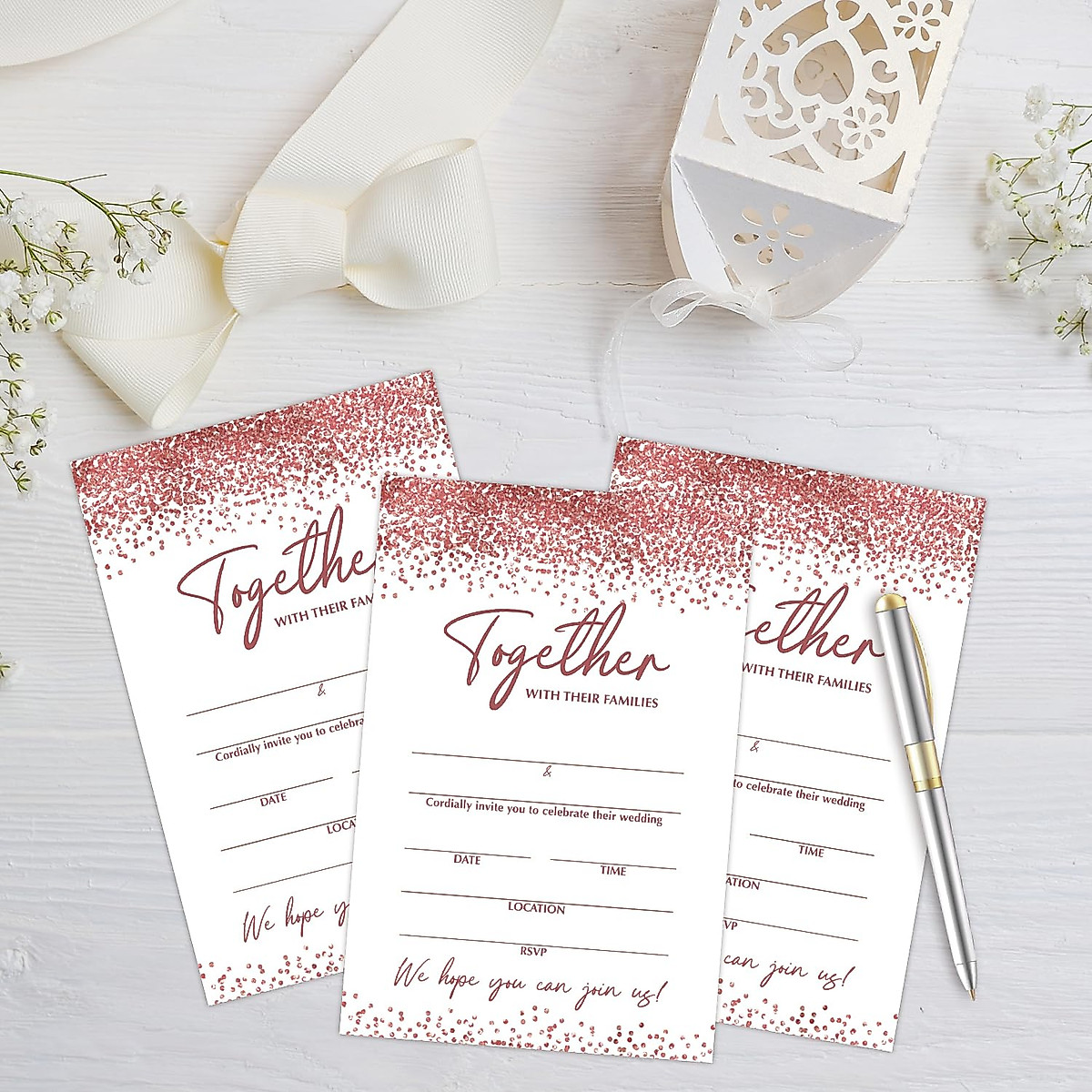 ESAMP Pink Rose Gold Wedding Invitations, Fill-in Blush Confetti Wedding Party Invitation Kit, Party and Reception Supplies (25 Cards and Envelopes), Perfect for the Wedding Shower-20