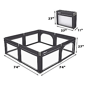 Albott Baby Playpen- Foldable Playpen for Babies and Toddlers 74x74 in Baby Play Yards, Portable Baby Fence(Large, Deep Grey)