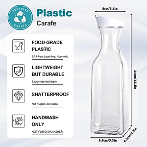Set of 4 Plastic Carafe with Lid, 50 Oz Carafes for Mimosa Bar, Square Base Juice Containers, Water Bottle, Milk Container, Clear Beverage Containers for Fridge