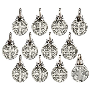 Catholica Shop Lot of 12 Mini Antque Silver Tone St Benedict Protection Medals - Mini