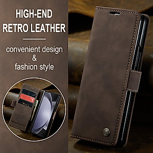 Phone Flip Case Compatible with Samsung Galaxy Z Fold 5 Premium PU Leather Wallet Case, 2 in 1 Flip Magnetic Wallet Cover Case, Matte Soft Leather + TPU Bottom Shell Case W Card Holder+Money Pocket ph