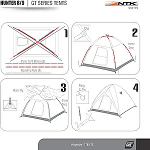 NTK Hunter GT 8 Person Tent | 10x12 Ft Outdoor Dome Woodland Camo Camping Tent | 100% Waterproof 2500mm, Easy Assembly, Durable Fabric Full Coverage Rainfly - Micro Mosquito Mesh
