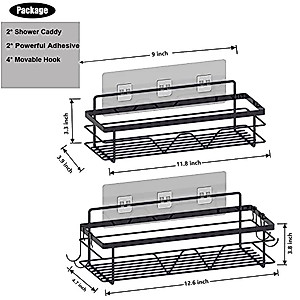 DRYEUUR Shower Caddy Bathroom Organizer, 2-Pack Adhesive Stainless Steel Shower Shelves for Bathroom Storage, Wall Mount Shower Organizer with Hooks