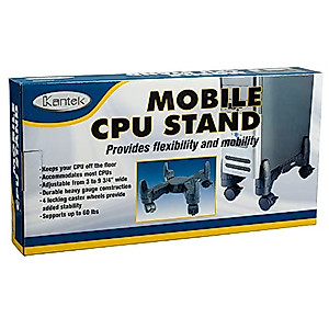 Kantek Mobile CPU Stand with Adjustable Width and Locking Casters, 16-Inch Wide x 7-Inch Deep x 4.8-Inch High (CS200B),Black