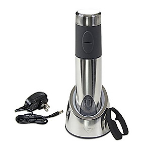 Vinturi Electric Rechargeable Wine Opener with Base and Foil Cutter, Silver