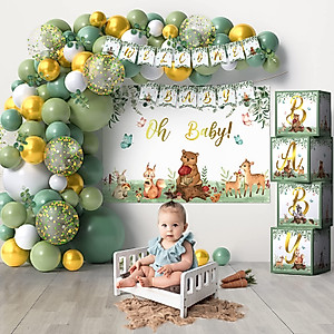 269 PC Sage Green Baby Shower Decorations, Gender Neutral Baby Shower Decorations Includes Baby Balloon Box Backdrop Tablecloth Banner Garland Kit Confetti, Greenery Woodland Baby Shower Decorations