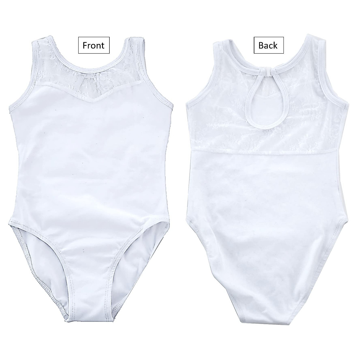 Aslana Lace Tank Leotard, Short & Long Sleeve Leotard for Girls kids Ballet Dance Gymnastics Costume (Medium, White)