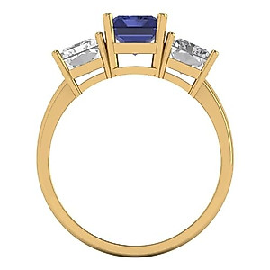Clara Pucci 3.95 ct Emerald Cut 3 Stone Solitaire Simulated Tanzanite Designer Wedding Anniversary Bridal Ring 14k yellow Gold 11