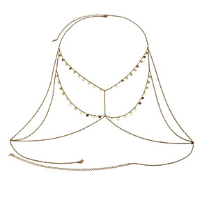 Missgrace Dainty Boho Sexy Body Chain Jewelry Silver Gold Gold Sequins Body Jewelry Layered Bikini Belly Bra Waist Chain Body Jewelry Accessories Party Prom for Women (Gold)