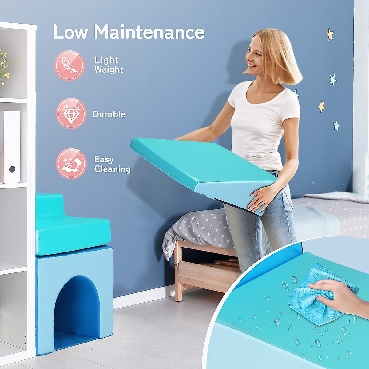 JOYMOR Indoor Soft Foam Climber Play Sets, Beginner Toddler Climber with Slide, Stairs and Ramp, Indoor Climbing Toys for Toddlers Kids and Children