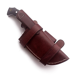 GCS Handmade D2 Steel Hunting Tracker with Black Micarta Handle, Fixed Blade Knife with Right Hand Scout Carry, Buffalo Leather Sheath - GCS 172S