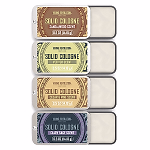 Viking Revolution 4 Pack Mens Solid Colognes Men 0.5 Oz - Basin Solid Perfume with Cedar Wood, Clary Sage, Vetiver, Sandalwood Cologne for Men - Balm Cologne for Mens Cologne Balm Travel Cologne Wax