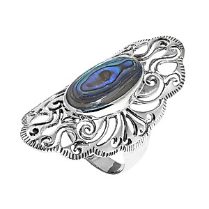 AeraVida Vintage Filigree Swirl Beauty Oval Abalone Shell .925 Sterling Silver Ring | Vintage Delicate Wedding Rings For Women (9)