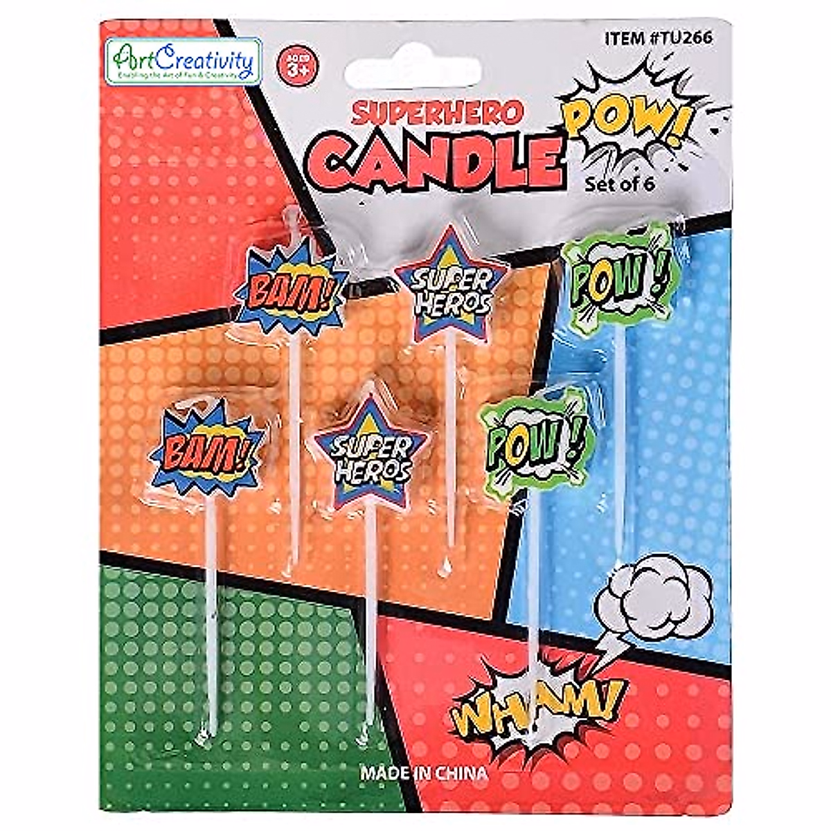 ArtCreativity Superhero Pick Candles, Set of 6, Super Hero Themed Birthday Cake Candles, Birthday Party Supplies and Decorations, Cake Topper, Cupcake Topper