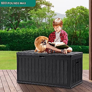 YITAHOME 90 Gallon Large Deck Box, Double-Wall Resin Outdoor Storage Boxes, Deck Storage for Patio Furniture, Cushions, Pool Float, Garden Tools, Lockable & Waterproof (Black)