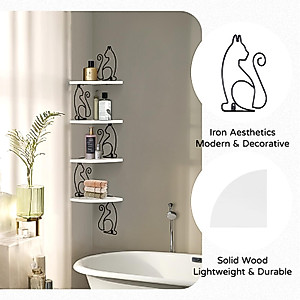 Walasis Corner Floating Shelves 4-Tier- Cute Wall Corner Shelves for Storage Wood Wire Cat Decorations for Bedroom