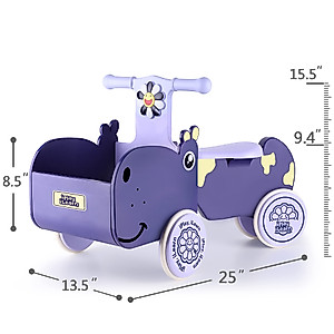 iPlay, iLearn Baby Ride on Balance Bike, Toddler Riding Toys, Hippo Outdoor Push Toy, Babies Sit to Rider, Infant First Train Bicycle W/ 4 Wheels, Birthday Gifts for 18 Months, 2 3 4 Year Old Boy Girl