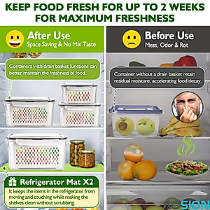 AOSION 8 Pieces Fruit Storage Containers For Fridge, Large Produce Saver Berry Lettuce Containers For Refrigerator Organizers Bins, Fruit Vegetable Food Storage Containers With Lids & Colanders