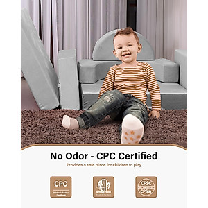 YEFU 15pcs Modular Kids Play Couch for Toddler-Cushion for Nugget Couch Kids, Convertible Kids Play Couch-Kids Sofa for Playroom and Bedroom Furniture for Toddlers, Play Couch for Boys and Girls, Grey