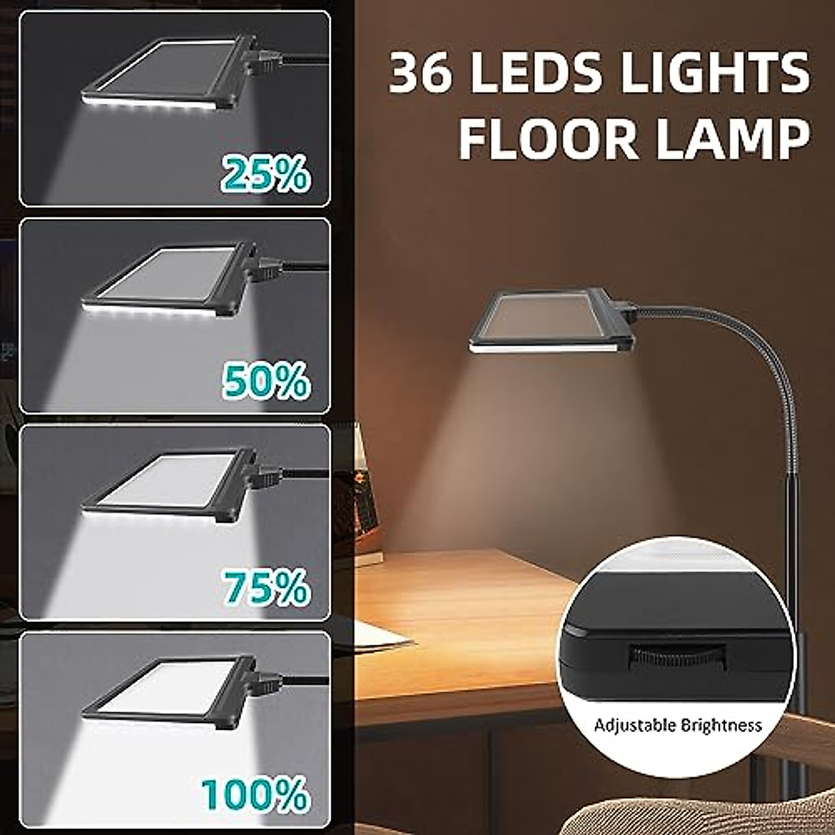 5X Floor Magnifying Glass with Light and Stand, 36 LED Dimmable Floor Magnifying Lamp, 3-in-1 Adjustable Lighted Magnifier for Reading, Sewing, Crafts, Close Work etc