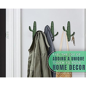 Comfify Set of 3 Hooks Cast Iron Cactus Double Wall Mounted Hooks/Hangers - Decorative Wall Mounted Hooks for Coats, Bags, Towels and More - w/Screws and Anchors Included - Rustic Green