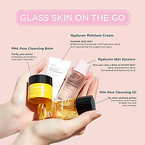 Hanskin Glass Skin On The Go Kit, Set of 4, Moisturizing Travel Friendly Hydrating Skincare Set for Glowing Skin, Cleansers, Skin Essence Toner and Moisturizer, Korean Skincare