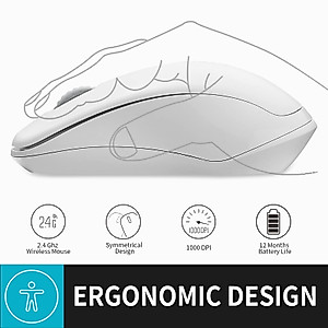 Rapoo 1680 Silent Wireless Mouse, 2.4GHz Cordless Mouse with USB Receiver, 1K DPI, 3 Buttons Computer Mouse with 12M Battery Life, Ambidextrous Computer Mice for PC/Tablet/Laptop, White