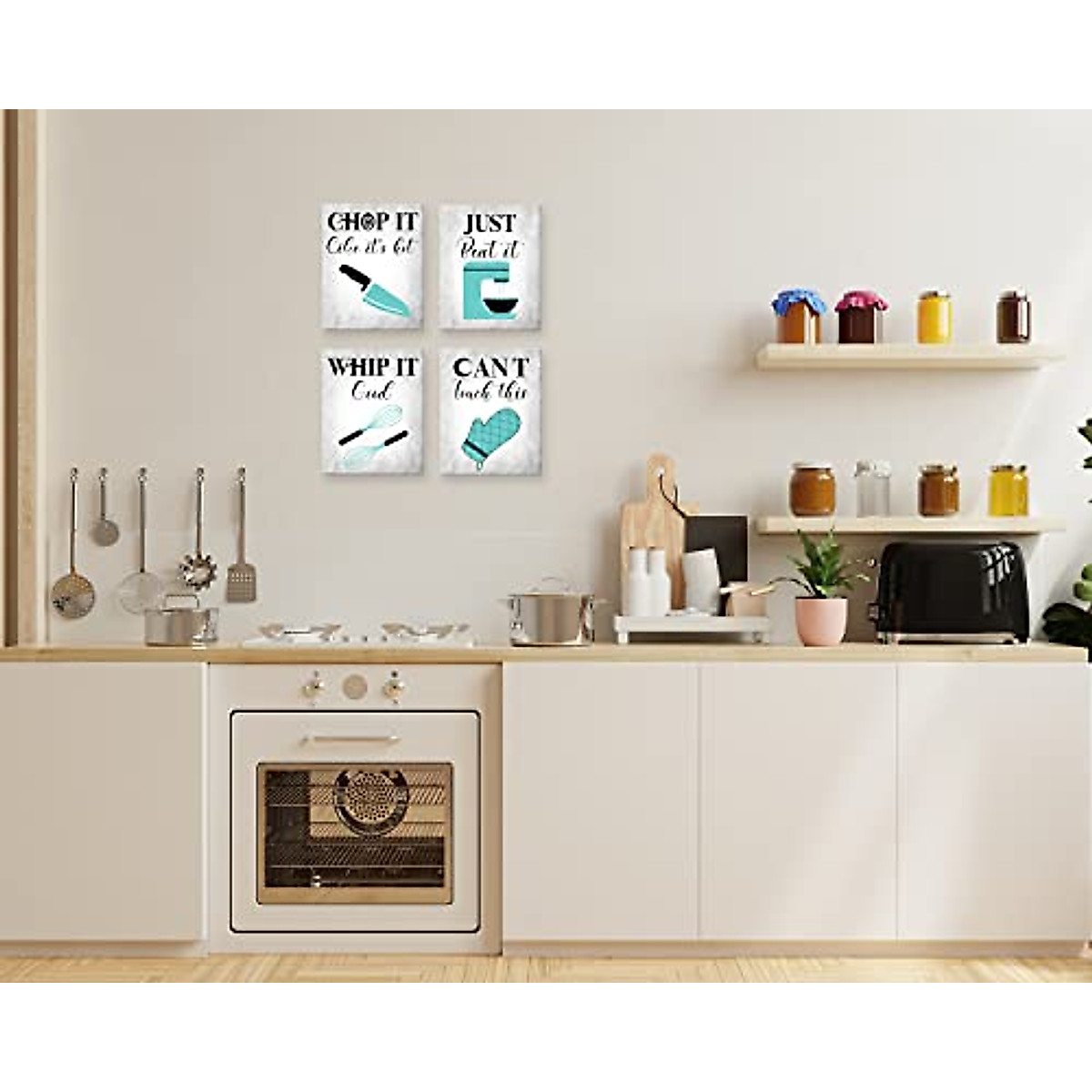 ARTINME Teal Kitchen Quotes Wall Art - Set of 4 Retro Vintage Inspirational Canvas Poster Prints Sign For Dining Room cafe and Restaurant Home Decorations