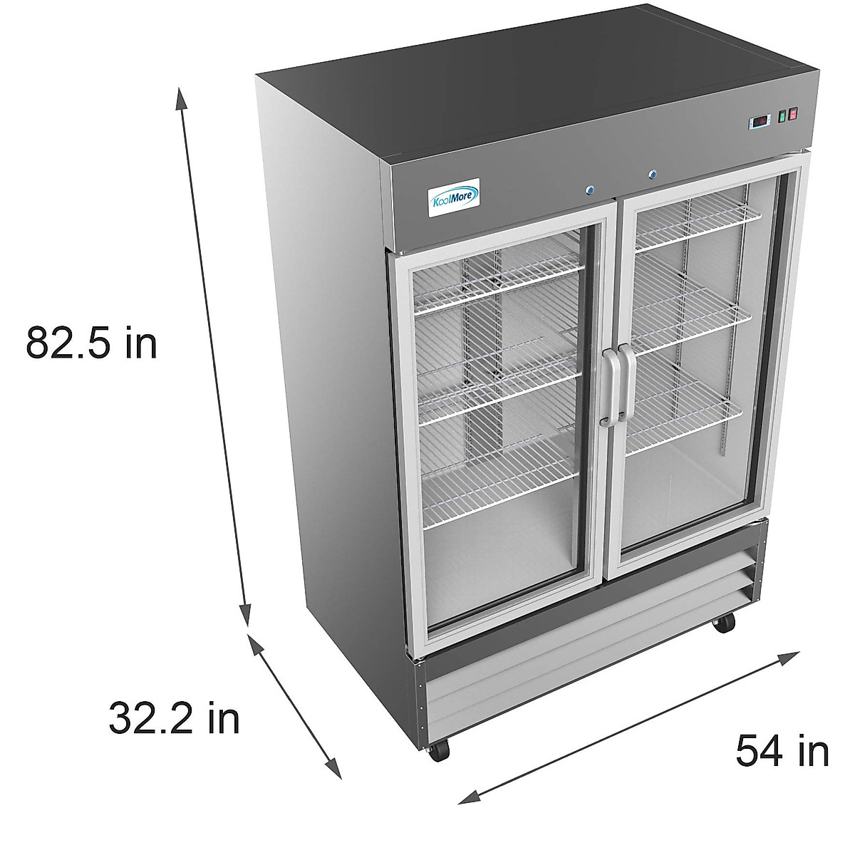 KoolMore - RIR-2D-GD 54" 2 Glass Door Commercial Reach-in Refrigerator Cooler with LED Lighting - 47 cu. ft, Stainless Steel