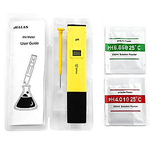 Jellas Pocket Size pH Meter Digital Water Quality Tester for Household Drinking Water, Swimming Pools, Aquariums, Hydroponics, pH Measurement for 0-14.0 pH, ± 0.1 Accuracy, 0.1 Resolution.(Yellow)