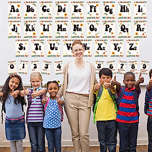 36Pcs Retro Classroom Alphabet Number Bulletin Board Set, Groovy ABC Alphabet Card and 0-9 Number Posters Decor with Glue Point for Preschool Kindergarten Classroom and Teachers Wall Decorations